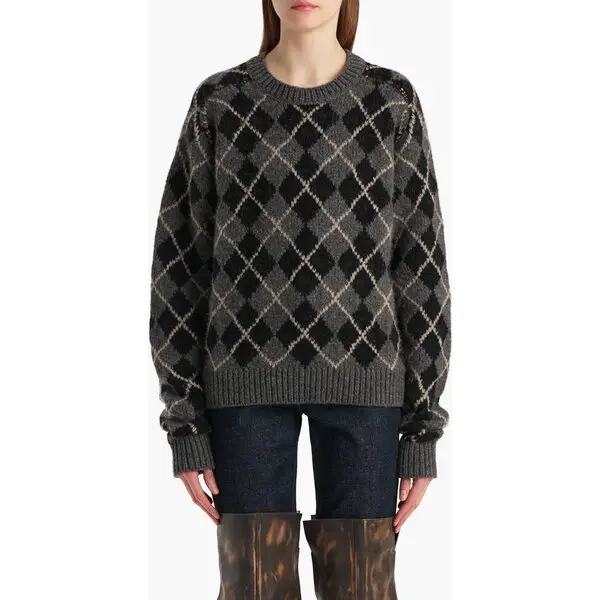 Khaite Pratt Oversize Argyle Plaid Cashmere Sweater