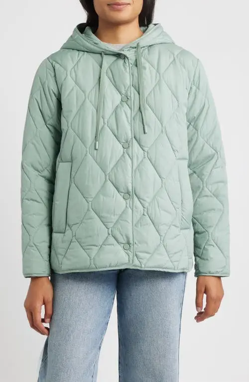 Bernardo Diamond Quilted Hooded Liner Jacket - Cool Sage