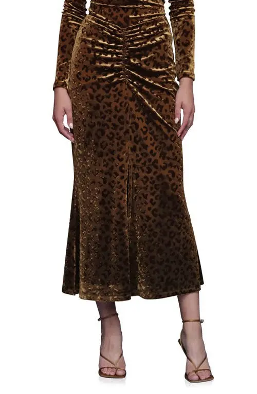 Avec Les Filles Leopard Pattern Ruched Midi Skirt