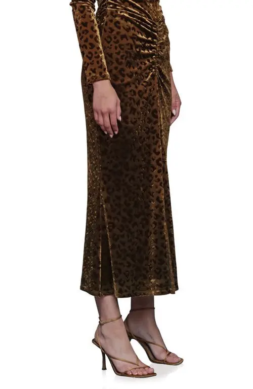 Avec Les Filles Leopard Pattern Ruched Midi Skirt