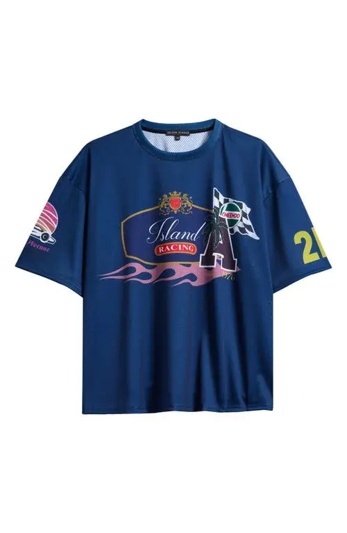 ISLAND AVENUE Island Racing Mesh Graphic T-shirt - Blue