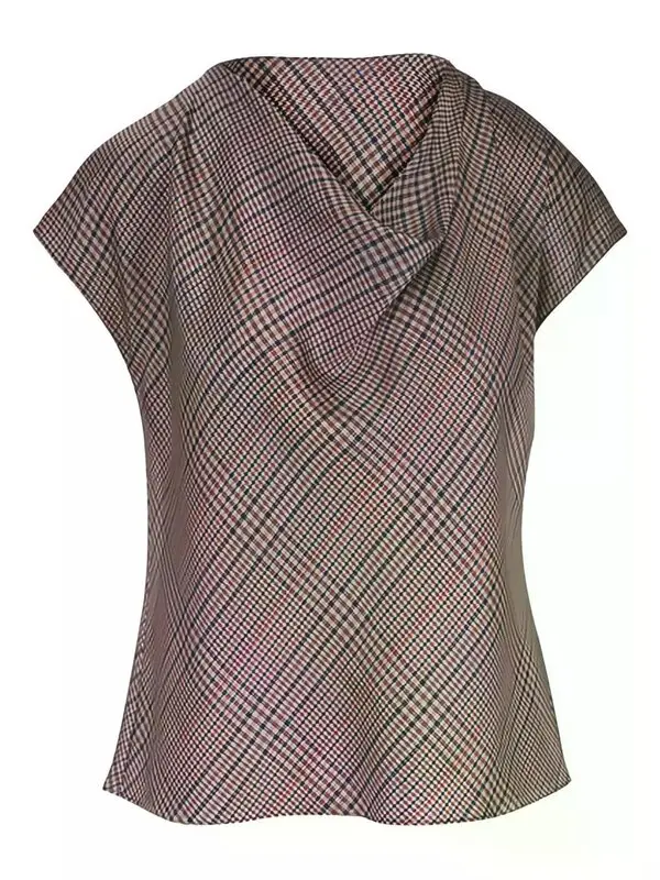 Vince Plaid Cowl-neck Top - Neutrals
