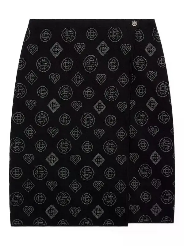 Casablanca Jacquard-motif Wrap Midi Skirt - Black