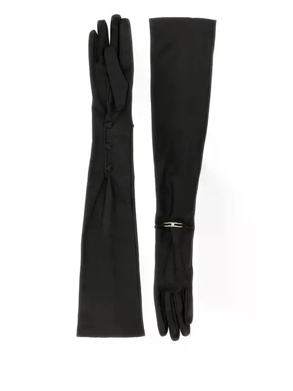 Elisabetta Franchi Logo-plaque Leather Gloves - Black