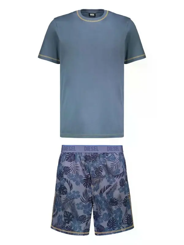 DIESEL Tropical-print Logo-waistband Pyjama - Blue