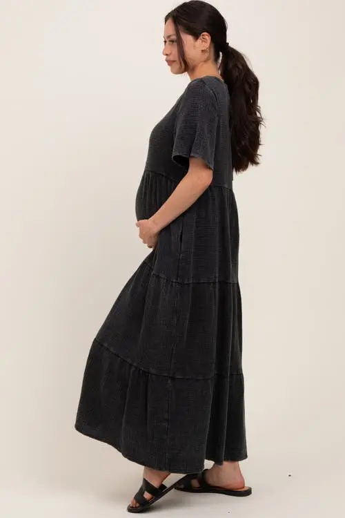 PINKBLUSH Button Front Tiered Maxi Dress