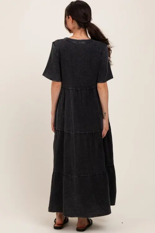PINKBLUSH Button Front Tiered Maxi Dress