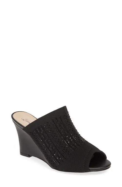 LAUREN LORRAINE Martha Embellished Wedge Slide Sandal - Black