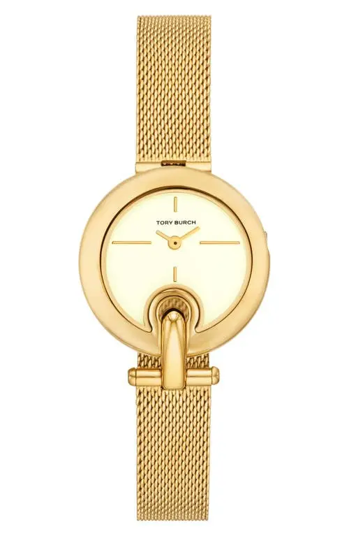 Tory Burch Pierced Mesh Strap Watch - Gold