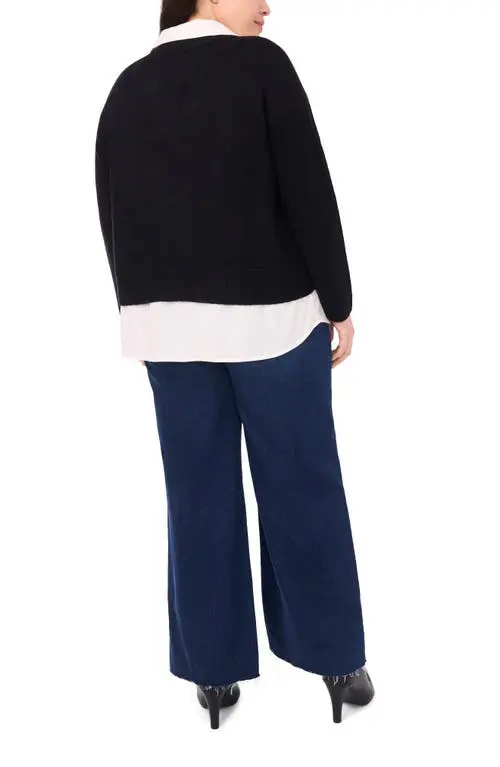 Halogen Layered Look Sweater With Attached Woven Collar And Hem