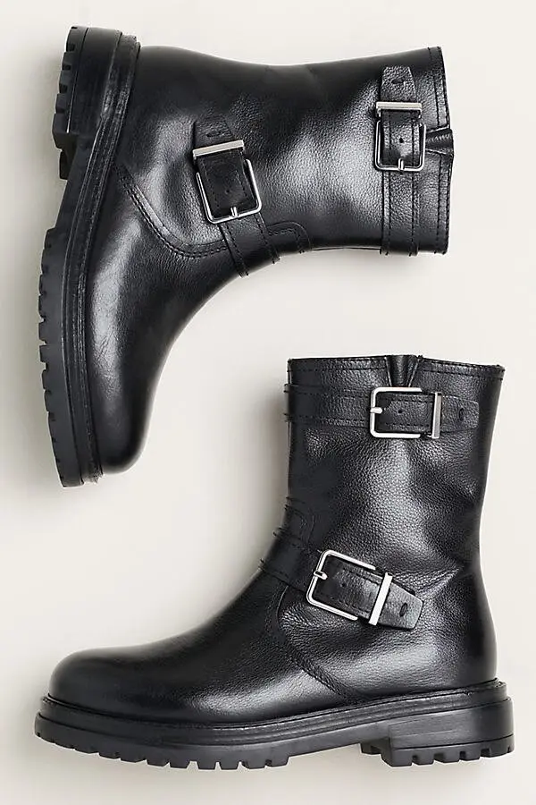 Anthropologie Stompy Buckle Boots - Black