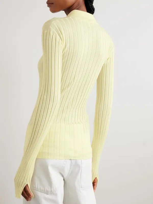 Calvin Klein Ribbed Wool Polo Sweater - Yellow