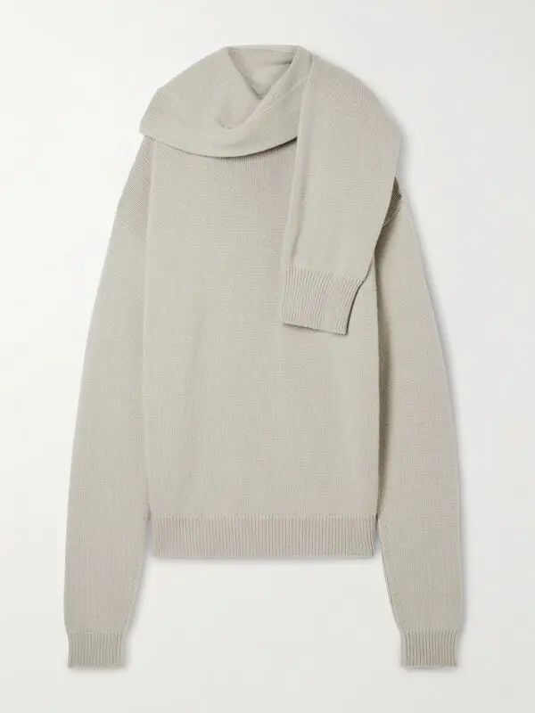 Calvin Klein Cashmere Sweater With Scarf Detail - Gray