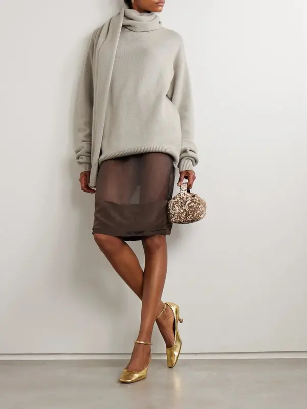 Calvin Klein Cashmere Sweater With Scarf Detail - Gray