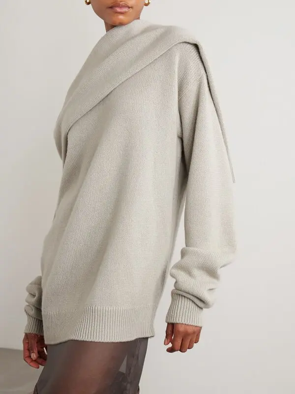 Calvin Klein Cashmere Sweater With Scarf Detail - Gray