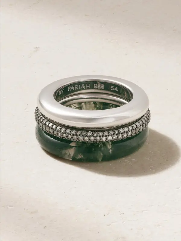 BY PARIAH Aurea Set Of Three Sterling Agate, And Diamond Rings - Silver