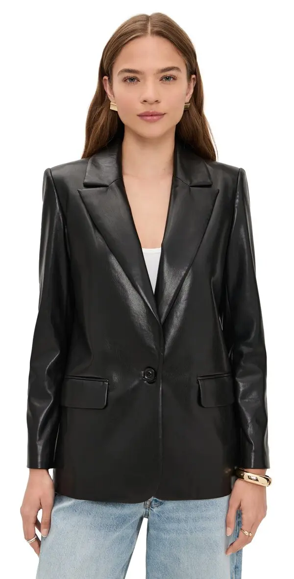 Alice + Olivia Vegan Leather Notch Collar Blazer - Black