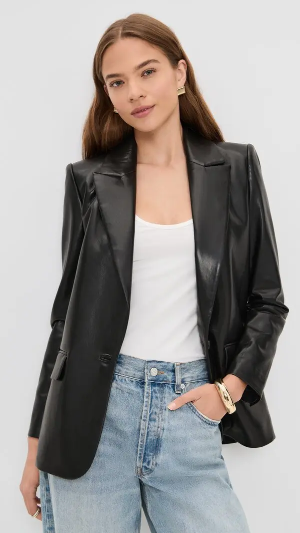 Alice + Olivia Vegan Leather Notch Collar Blazer - Black