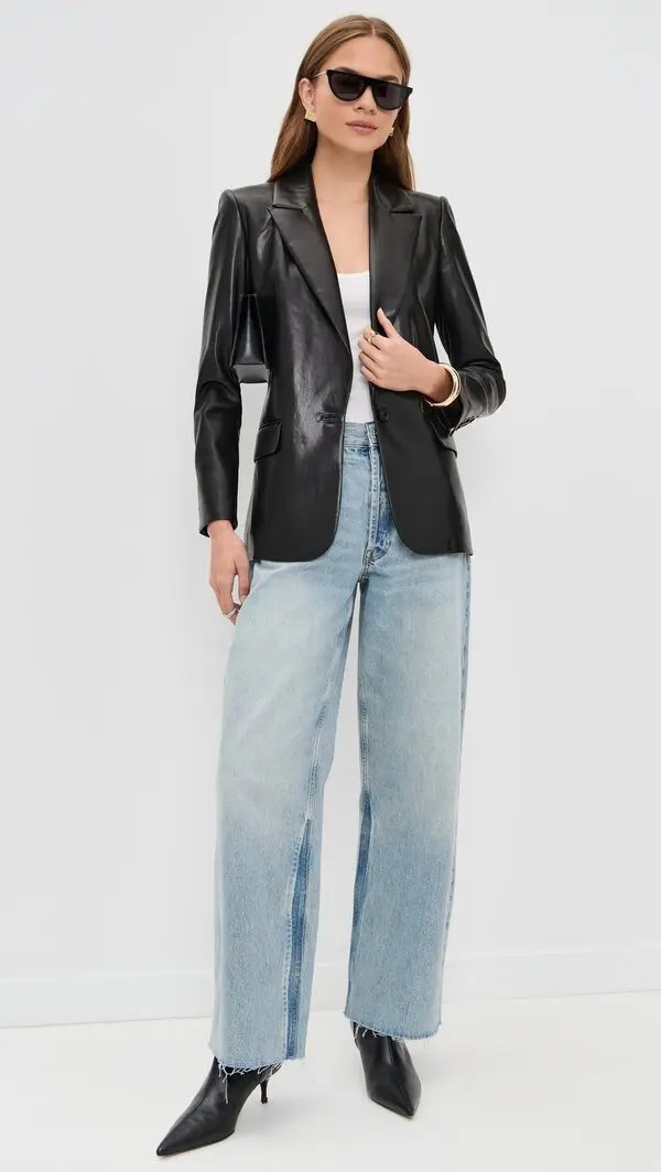 Alice + Olivia Vegan Leather Notch Collar Blazer - Black