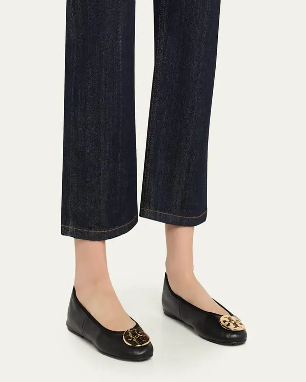 Tory Burch Leather Ballet Flats - Perfect Black  Gold