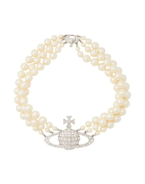 VIVIENNE WESTWOOD Three Row Pearl Bas Relief Necklace In Brass