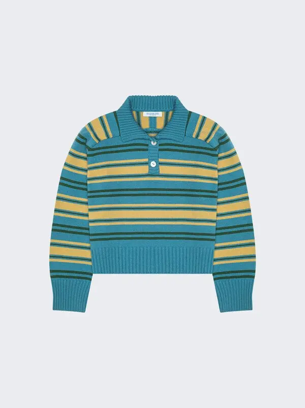 Calle Del Mar Striped Cashmere Polo - Blue