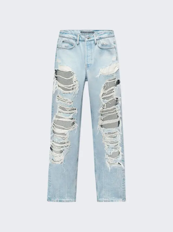 Alexander Wang Distressed Straight-leg Jeans With Knit Detail - Blue