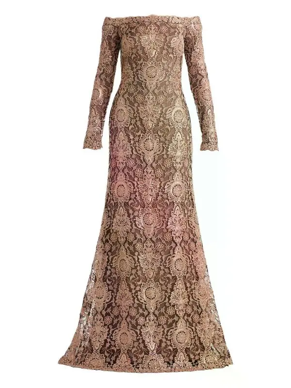 Off-shoulder Maxi Dress - Brown