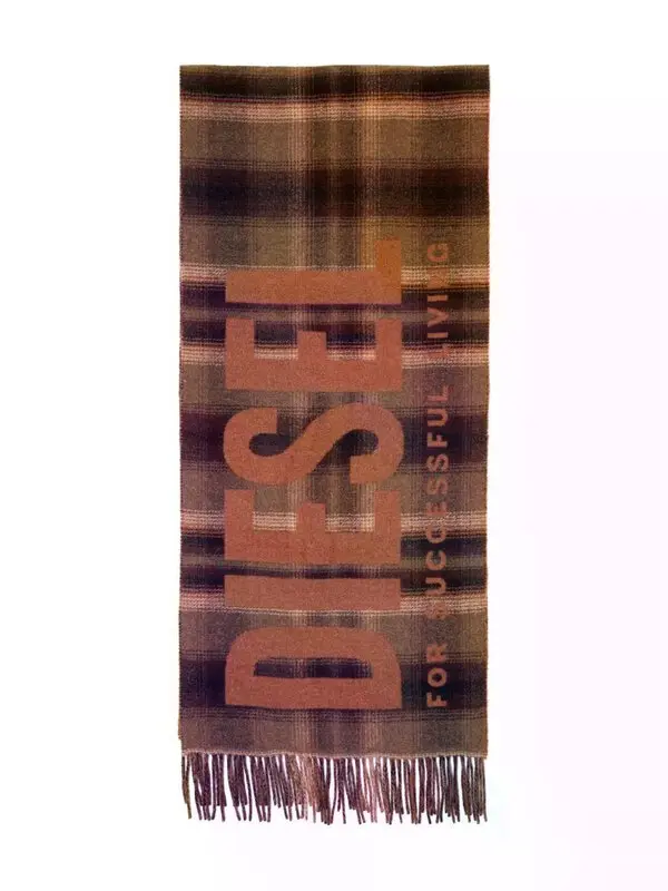 DIESEL® Check-pattern Fringed-edge Scarf