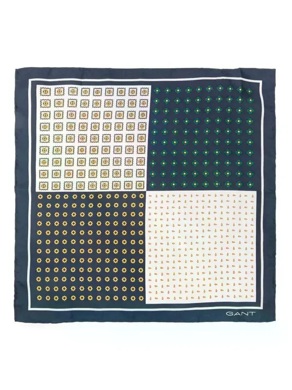 Gant Patterned Silk Pocket Square - White