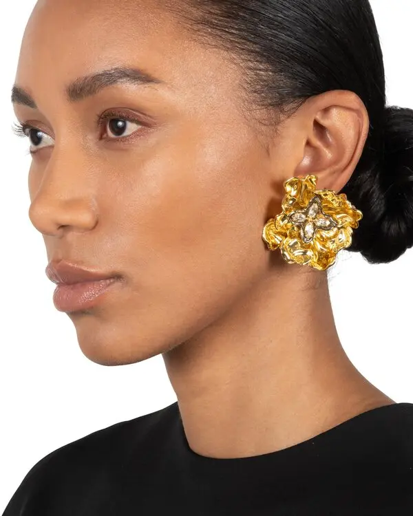 Alexis Bittar Jardin Rose Clip Earrings - Gold