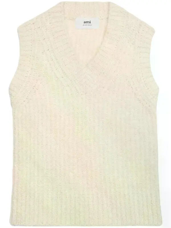 AMI Paris Ribbed V-neck Vest - Neutrals