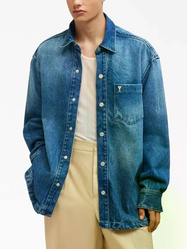 AMI Paris De Coeur-plaque Denim Jacket