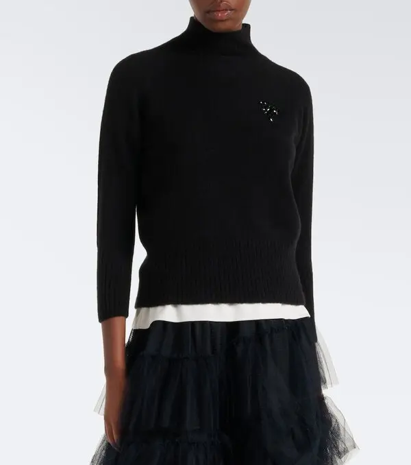Simone Rocha Embellished Cashmere Turtleneck Sweater - Black