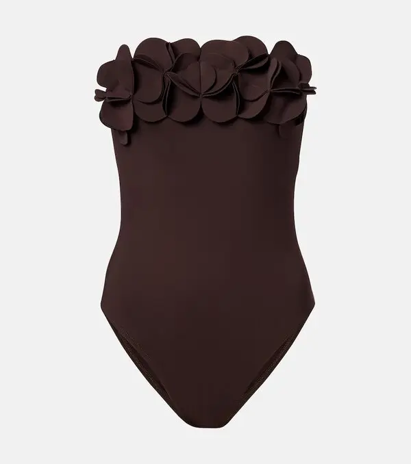 KARLA COLLETTO Floral-appliqué Swimsuit - Brown
