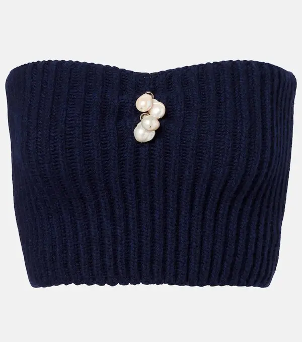 Prada Embellished Wool And Cashmere Crop Top