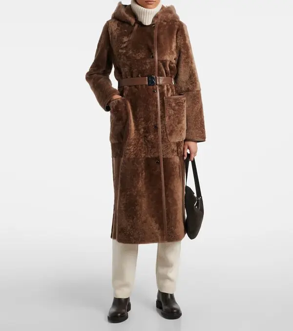 Bogner Belted Hooded Shearling Coat