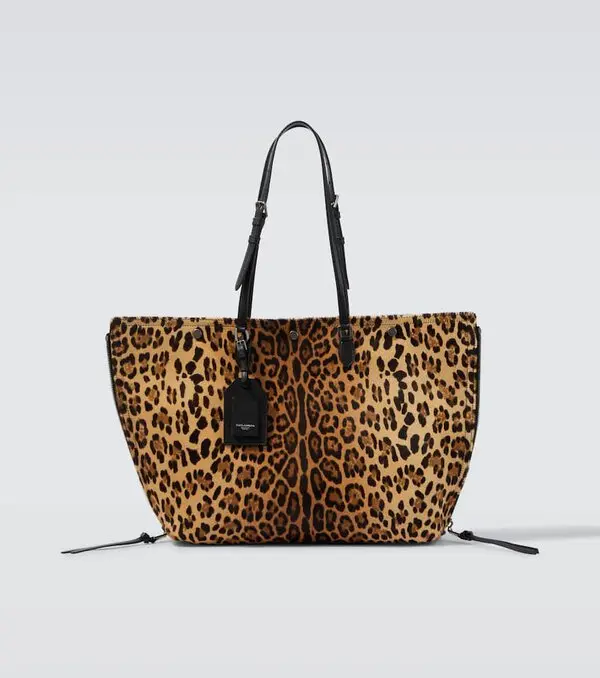 Dolce & Gabbana Atene Leopard-print Calf Hair Tote Bag - Brown