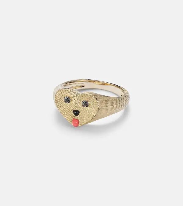 Yvonne Léon Coeur Toutou Mini 9kt Pinky Ring With Gemstones - Gold