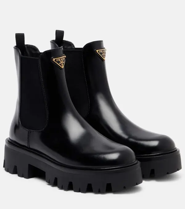 Prada Logo Leather Platform Chelsea Boots