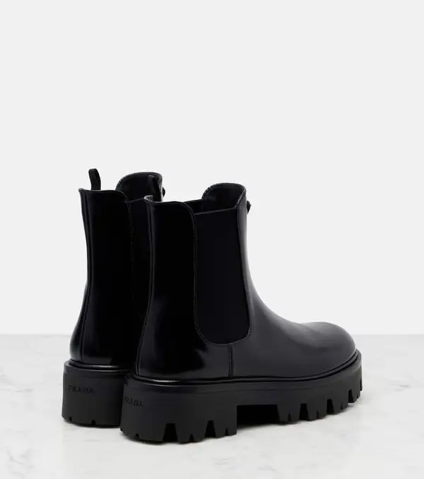 Prada Logo Leather Platform Chelsea Boots