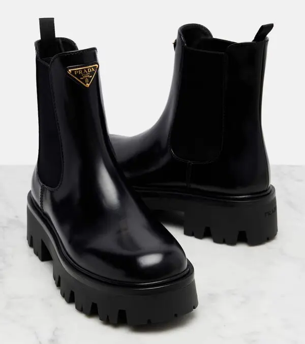 Prada Logo Leather Platform Chelsea Boots