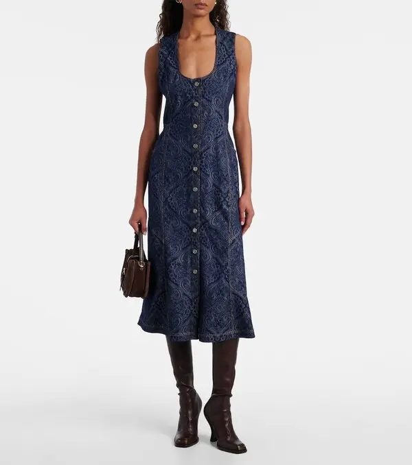 Etro Printed Denim Midi Dress