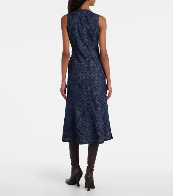 Etro Printed Denim Midi Dress