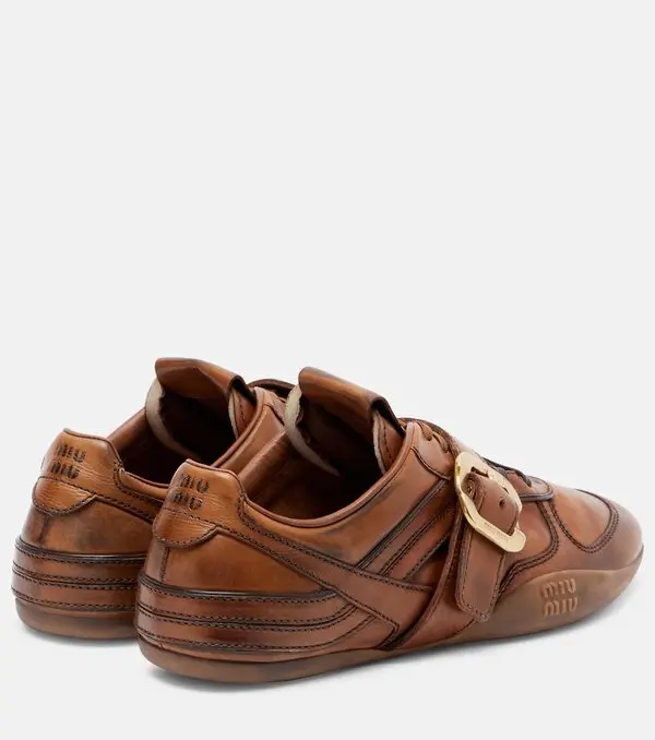 Miu Miu Logo Leather Lace-up Sneakers - Brown