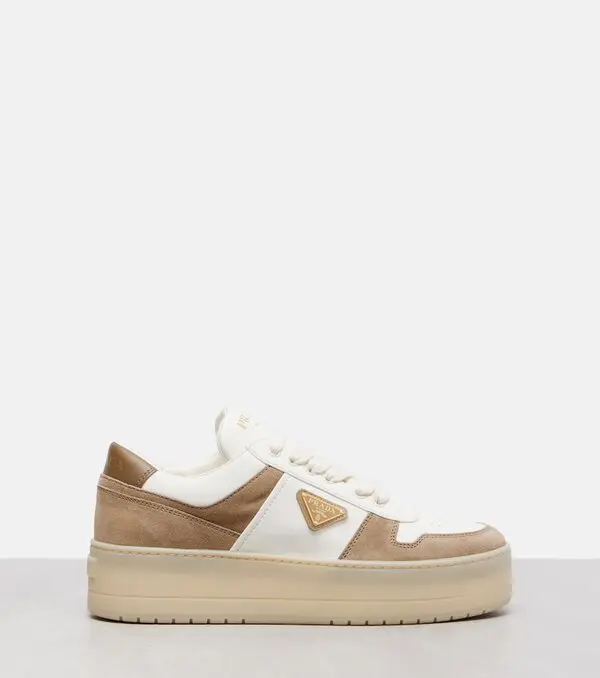 Prada Downtown Leather Platform Sneakers - Beige