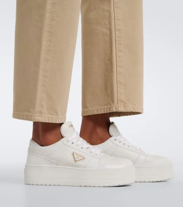 Prada Downtown Bold Leather Platform Sneakers - White