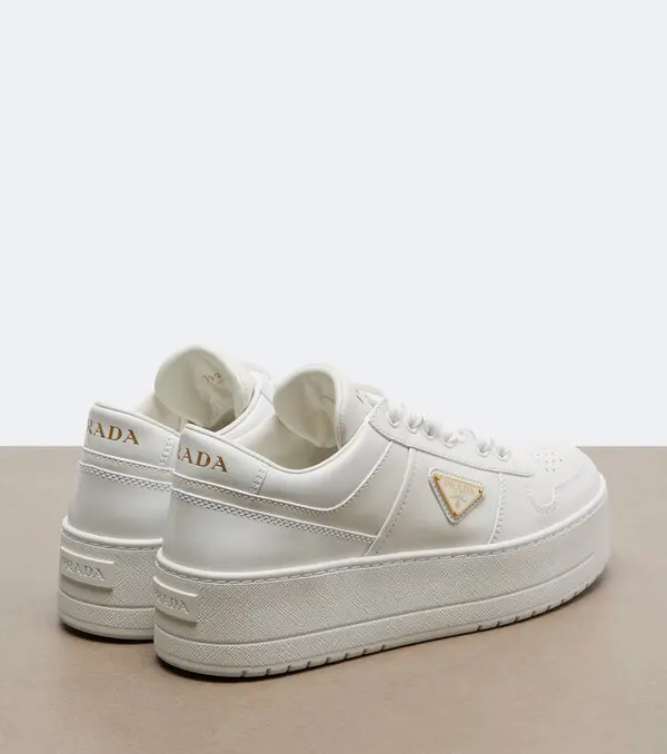 Prada Downtown Bold Leather Platform Sneakers - White