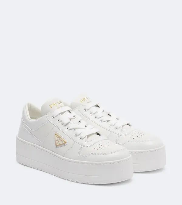 Prada Downtown Bold Leather Platform Sneakers - White