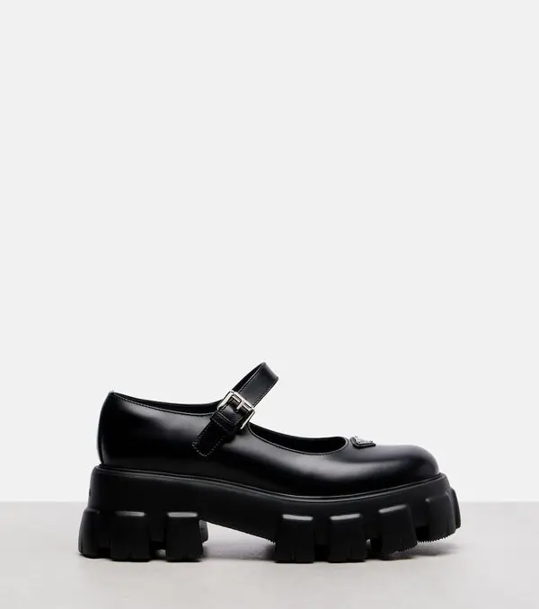 Prada Monolith Leather Mary Jane Flats